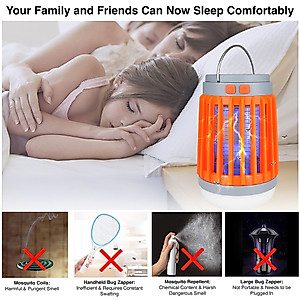 Fuzebug Rechargeable Bug Zapper Outdoor and Indoor BuzzBug Mosquito Zapper Buzzbug Mosquito Light Cordless Bug Zapper Mini Bug Zapper Bulb Solar Flashlight Camping Bug Zapper LED Light (Orange)