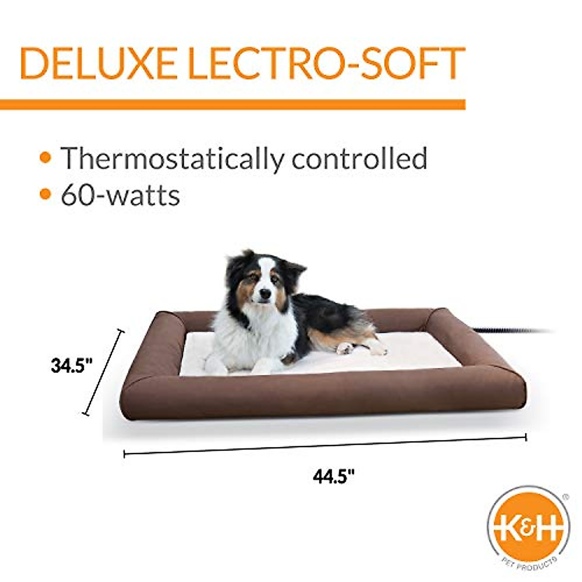 K&H Pet Products Deluxe Lectro-Soft Outdoor Heated Bed Large Chocolate/Tan 34.5" x 44.5" 60W
