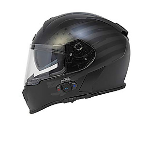Torc T14B Bluetooth Integrated Mako Full Face Helmet with Flag Graphic (Flat Black, Large)