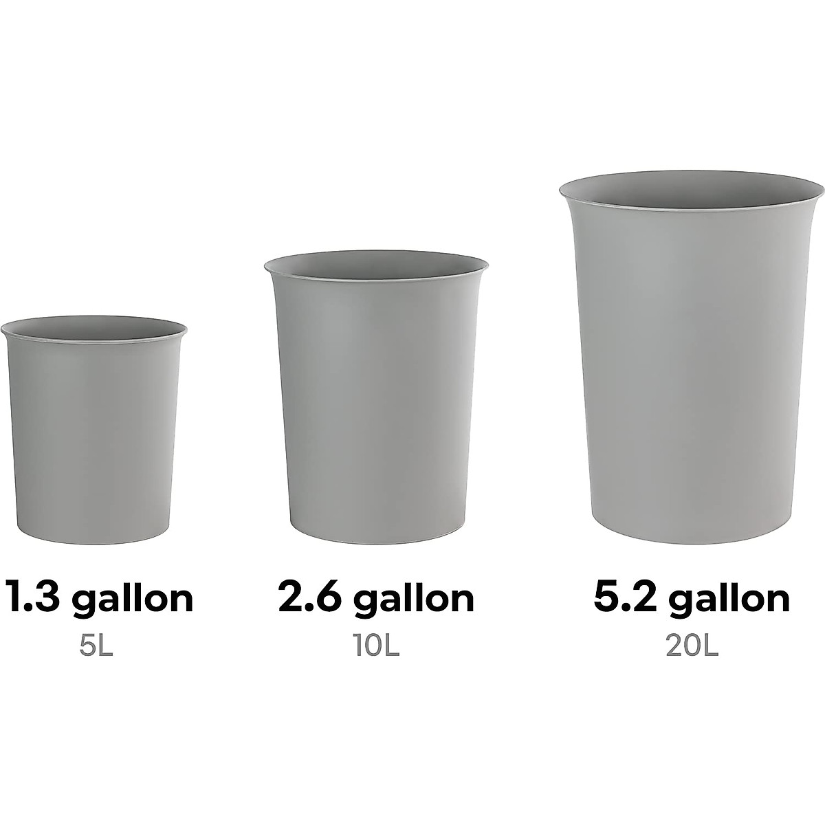 carrotez Open Top Waste Basket, Office Trash can, Small Plastic Garbage Container Bin for Bathroom, Kitchen, Bedroom, Under Desk, Dorm, 5.2 Gallon - Grey