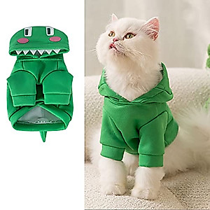 MQQYLBHDS Cartoon Dino Dog Hoodies Halloween Cat Costume Pet Dinosaur Cosplay Green Puppy Hooded Coat Doggy Warm Clothes with Hat Winter Sweatshirt for Cats and Small Medium Dogs (A, Small)