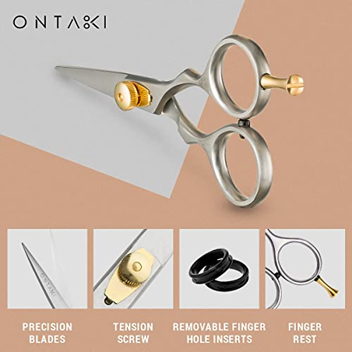 ONTAKI 2 Scissors Pack - 1 Japanese Steel Mustache Scissors Barber Salon Beard Scissor - 1 ONTAKI Professional German Steel Beard & Mustache Barber Scissors With Comb - Perfect Trimming Scissors