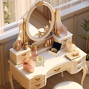 HolyFire Mini Jewelry Boxes Gift - Small Jewelry travel Case - Trinket Organizer with Lid Earrings Rings Vintage Treasure Keepsake Box for Women Girls Kids, Gold