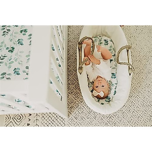 NODNAL CO. 3 Fitted Bassinet Sheets Leafy Set - 100% OEKO-TEX Cotton for Baby Girl/Boy - Gender Neutral Leaves, Floral Eucalyptus Greenery - Cradle/Moses Basket Hourglass Oval Rectangle Mattress Sheet