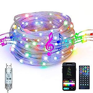 RCNDJE USB Fairy String Lights 33FT 100 LED RGB Color Changing Christmas Tree Lights with App&Remote Music Sync Timer USB Powered Home Xmas Indoor Outdoor Decorations String Lights