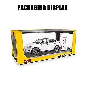 Model Y Toy Cars 1/24 Alloy Diecast Model Car, Pull Back Model Y Model Car with Light and Sound, Tesla Big Model Y Car Model Toy Suitable for Kids Adults Birthday Gift (White)