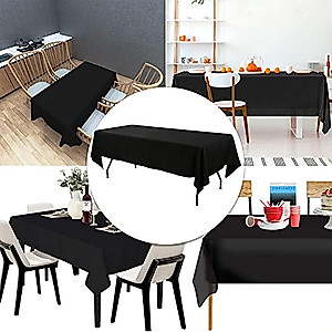 FECEDY 4 Packs 54 x 108inch Black Disposable Plastic Table Cover Waterproof Tablecloths for Rectangle Tables up to 8 ft in Length Indoor & Outdoor Birthdays Anniversary Buffet Table Party Decorations