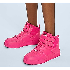 LUCKY STEP Women's High Top Fashion Sneakers Basketball Ankle Boots Walking Tennis Shoes Platform Hook and Loop Casual Faux Leather Sneaker(Hot Pink,8B(M) US)