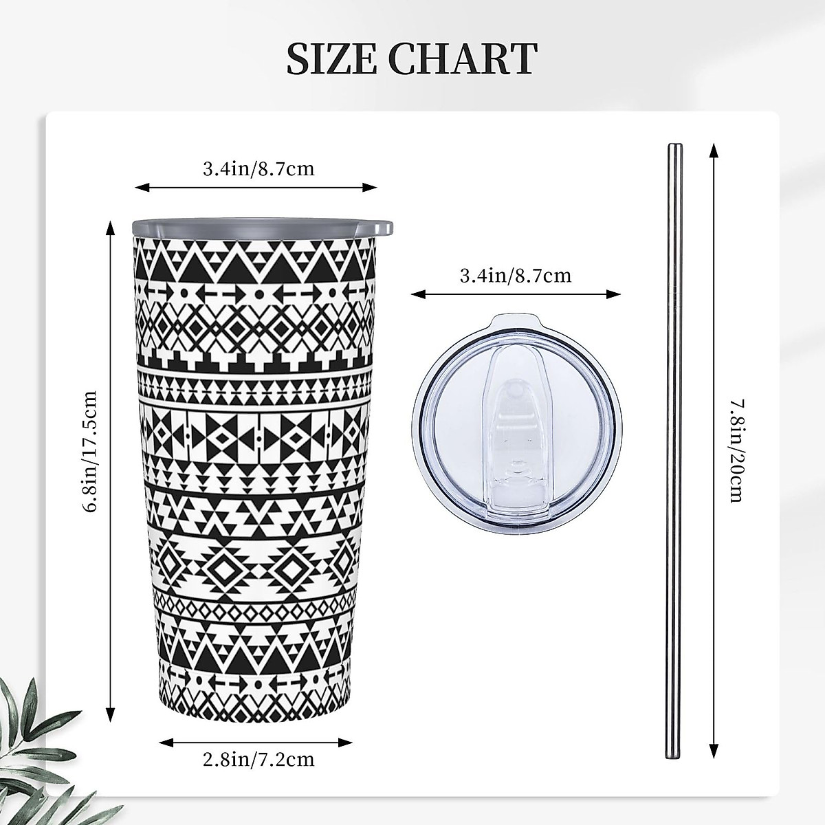 JASROTAO Black Navajo Print Tumbler,Geometric print 20oz Stainless Steel Insulated Travel Tumbler,Travel Coffee Mug with Lid and Straw Water Bottle Drink Tumbler Cups Gifts for Women Men Lovers