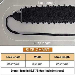 Lovful Womens Faux Leather Lace Waist Belt,Wide Wrap Around Obi Belt,Self Tie Boho Cinch Belts,Black