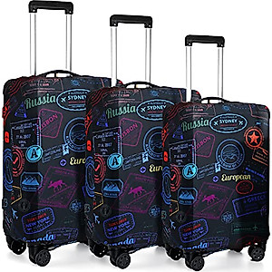 Sherr 3 Pieces Travel Luggage Cover Suitcase Protector Anti Scratch Suitcase Cover Washable Baggage Covers (Vinatge Theme, Larger Size)