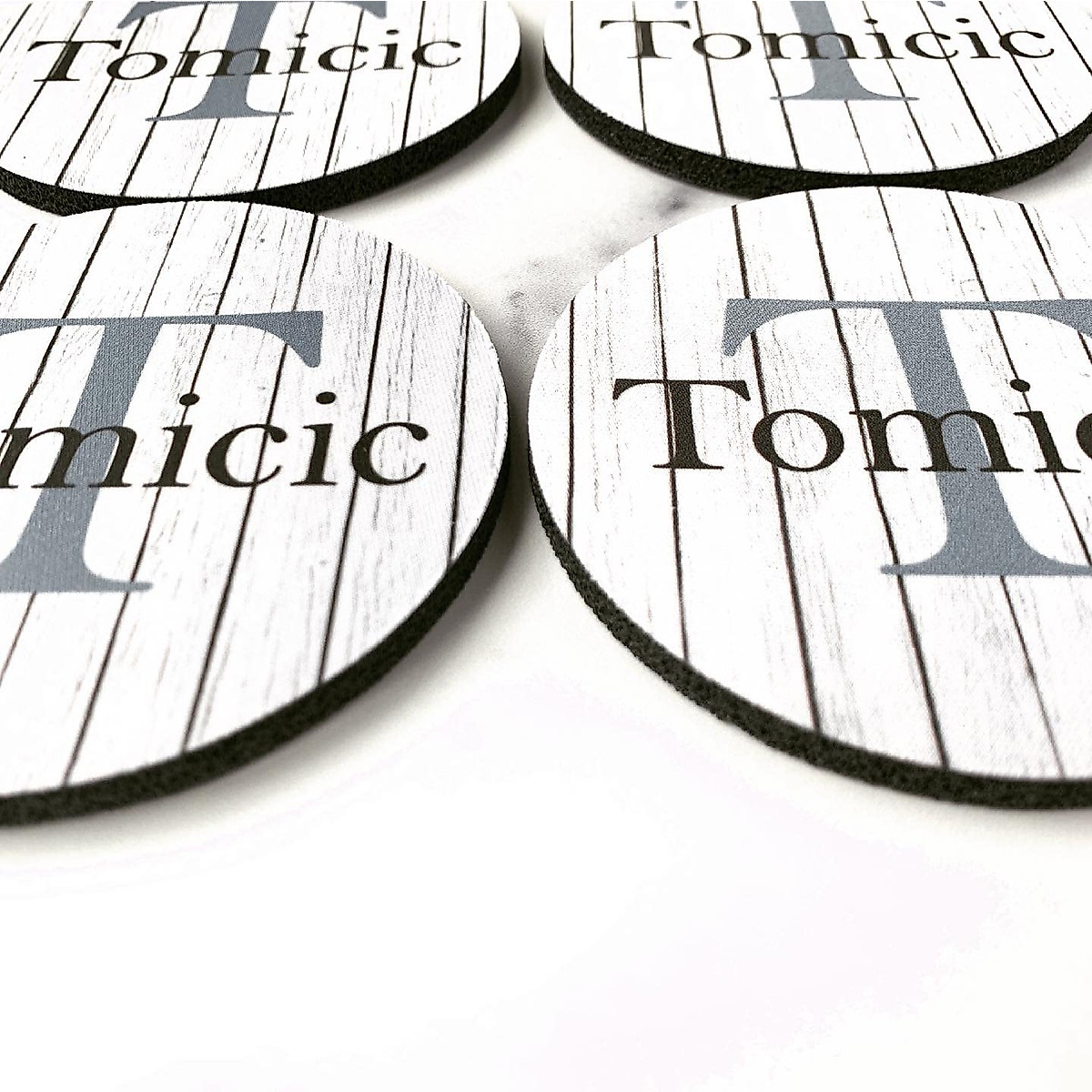 Personalized Coasters for Drinks White Barnwood Design Custom Farmhouse Coaster Set Monogram Initial Name Housewarming Gift Handmade by The Painted Pug (White)