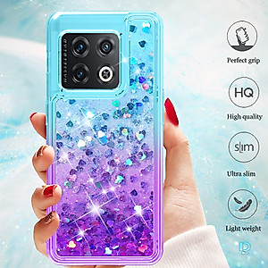 Dzxouui for OnePlus 10 Pro Case with Screen Protector, Women Girls Cute Clear Glitter Flowing Quicksand Soft TPU Phone Case Cover for OnePlus 10 Pro 5G - Teal/Purple