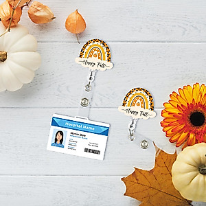 Fall Pumpkin Badge Reel, Retractable Badge Holders, Rainbow Boho Cute Nursing Badge Reel, Holiday Badge Holder with Swivel Clip, Badge Reels Retractable for Nurses, Doctor, Student Teacher Office Work