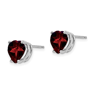 14K Solid White Gold 8mm Heart Red Garnet Studs Gemstone Earrings January Birthstone Jewelry