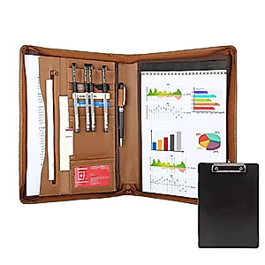 Leathario Portfolio Business Folder Padfolio A4 Writing Pad Document Organizer for Men Women School Office Conference Notepad Clip Boards