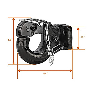 ANGCOSY 10-Ton Pintle Hook Trailer Hitches Receiver Hook for 2-1/2 Inch Lunette Ring with Mounting Kit, 20000 lbs