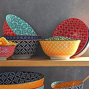 DOWAN Ceramic Cereal Bowls, 23 Oz Vibrant Color Dessert Bowls for Thanksgiving, Christmas and Kitchen, Soup Bowl Set for Pasta, Salad, Ice Cream and Oatmeal, Set of 6
