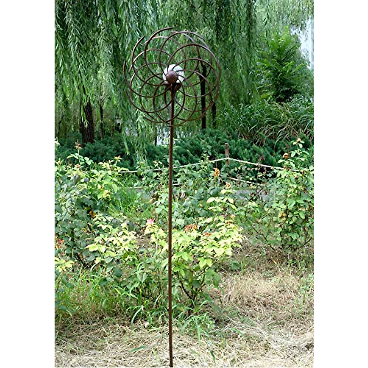 Solar Wind Spinner Willow Leaves-Improved 360 Degrees Swivel Multi-Color LED Lighting Solar Powered Glass Ball with Kinetic Wind Spinner-Metal Sculpture Construction-Outdoor Yard Lawn & Garden