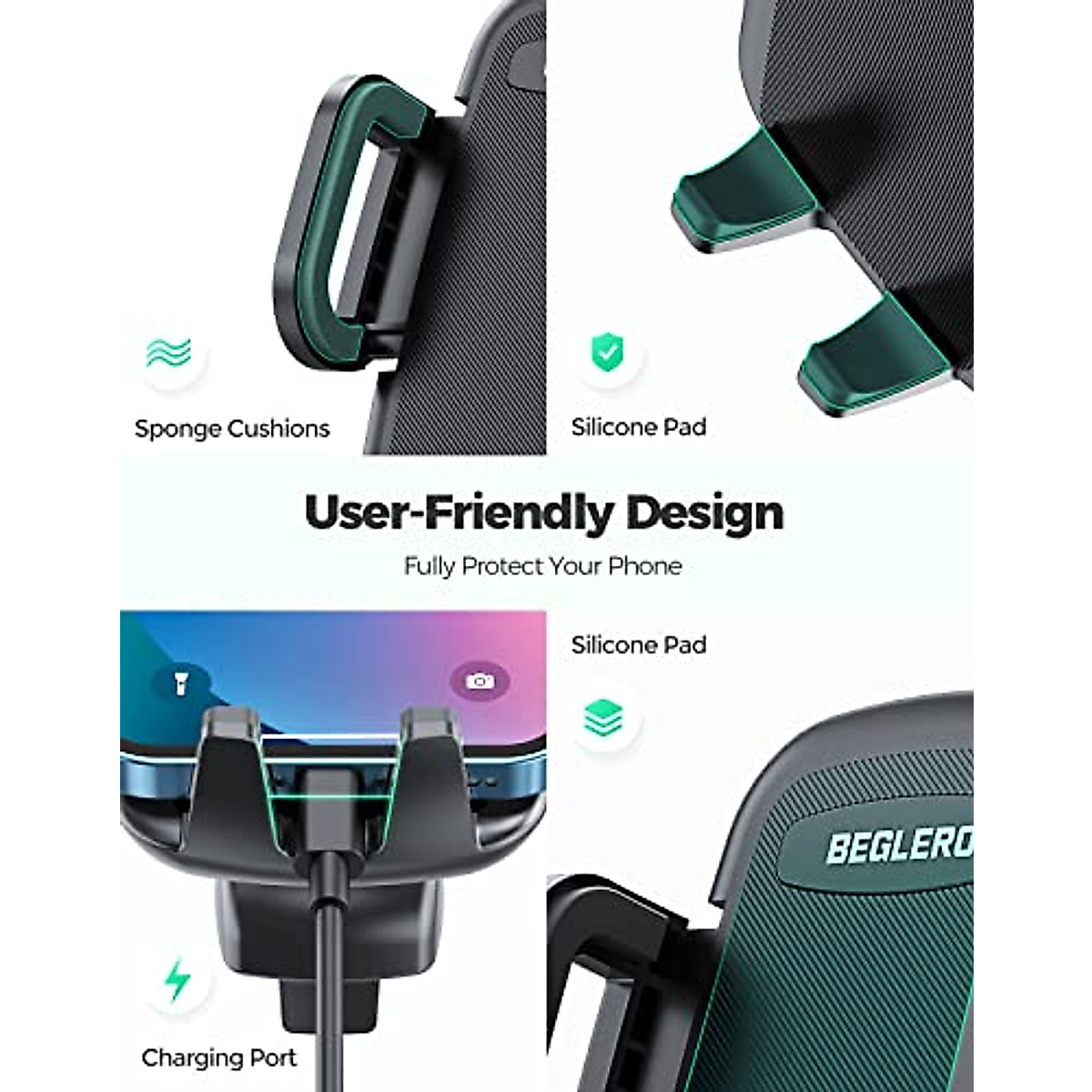 Beglero Car Vent Phone Mount, AC Vent Phone Holder with 3-Level Adjustable Clip, Air Vent Phone Holder Compatible with iPhone 13 12 SE 11 Pro Max XS XR, Galaxy Note 20 S20 S10 and More