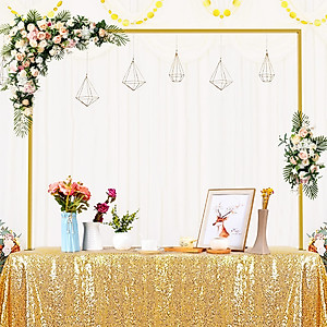Fomcet 13"-42'' Tall Adjustable Over The Table Rod Stand with Clamps 28"-98" Length Gold Metal Table Arch for Wedding Birthday Party Anniversary Christmas Decoration Supplies