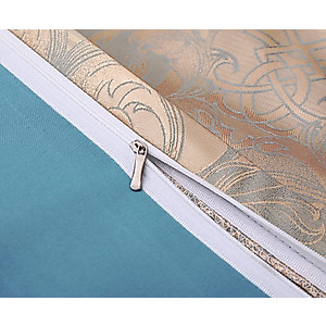 INFLAG Satin Duvet Cover Full Size, Floral Jacquard Satin Duvet Cover Set 3 Piece Luxury Silk Like Bedding Comforter Cover Set 80"x90", 2 Piece Pillowcase with Zipper Closure & Corner Ties (07,Full)