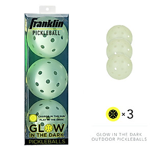 Franklin Sports Glow in The Dark Outdoor Pickleballs - Light Up Pickleball Balls for Nighttime Pickleball - Glow in The Dark Green Pickleball Balls - Charge in Indoor Light + Sunlight - 3 Pack