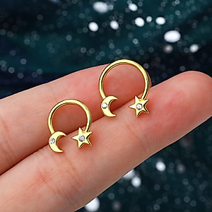 COCHARM Gold Septum Rings 16g, Star and Moon Septum Jewelry Horseshoe Septum Piercing 8mm Dainty Horseshoe Septum Rings Gold Horseshoe Daith Earring Hoop