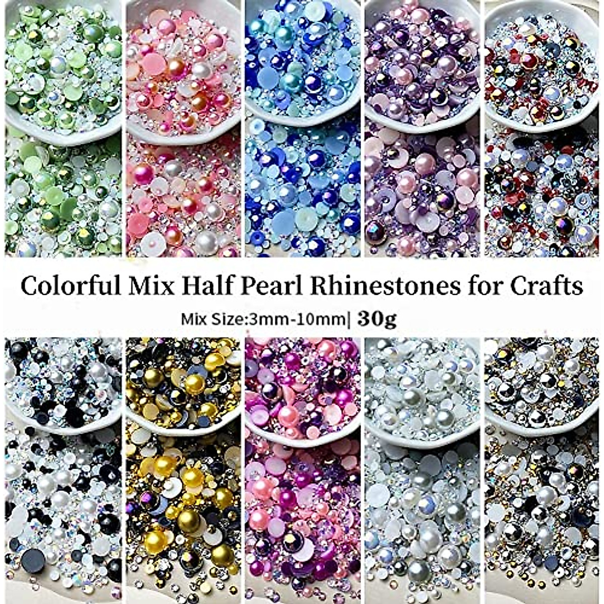 30g Mix Pink Half Pearl Rhinestones for Crafts Mixed Size 3mm-10mm Resin Rhinestone Half Round Flatback Pearl Rhinestones for DIY Nail Art Crafts Jewelry Decoration