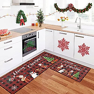 U'Artlines Christmas Anti Fatigue Kitchen Mats Set of 2 Farmhouse Kitchen Rugs and Mats Cushioned Kitchen Floor Mats Set Waterproof Comfort Standing Mats Non Slip Kitchen Rugs and Runner Sets (Red)