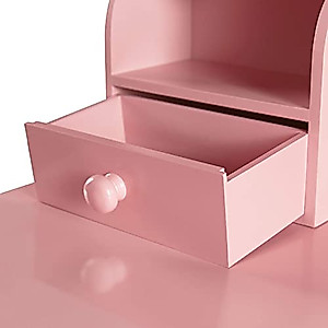FUNKOCO Home Office Furniture Writing Desk,Computer Work Station with Detachable Hutch,5 Drawers(Pink)
