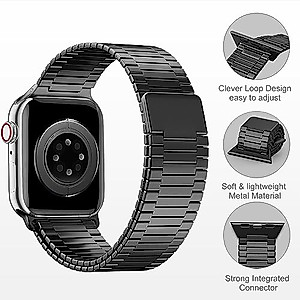 Maledan Compatible with Apple Watch Band 44mm 45mm 42mm 49mm 41mm 40mm 38mm Men Women, Adjustable Stainless Steel Metal Mesh Loop with Case for Apple Ultra 2 iWatch Series 9 8 7 6 5 4 3 2 1 SE, Black