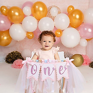 Pink Sweetheart One Birthday Banner - Pink Tutu Skirt High Chair Banner , 1st Birthday Party Gifts for Girls , Winter Onederland 1st Birthday Girl Decorations , Pastel Tassel Banner Ribbons