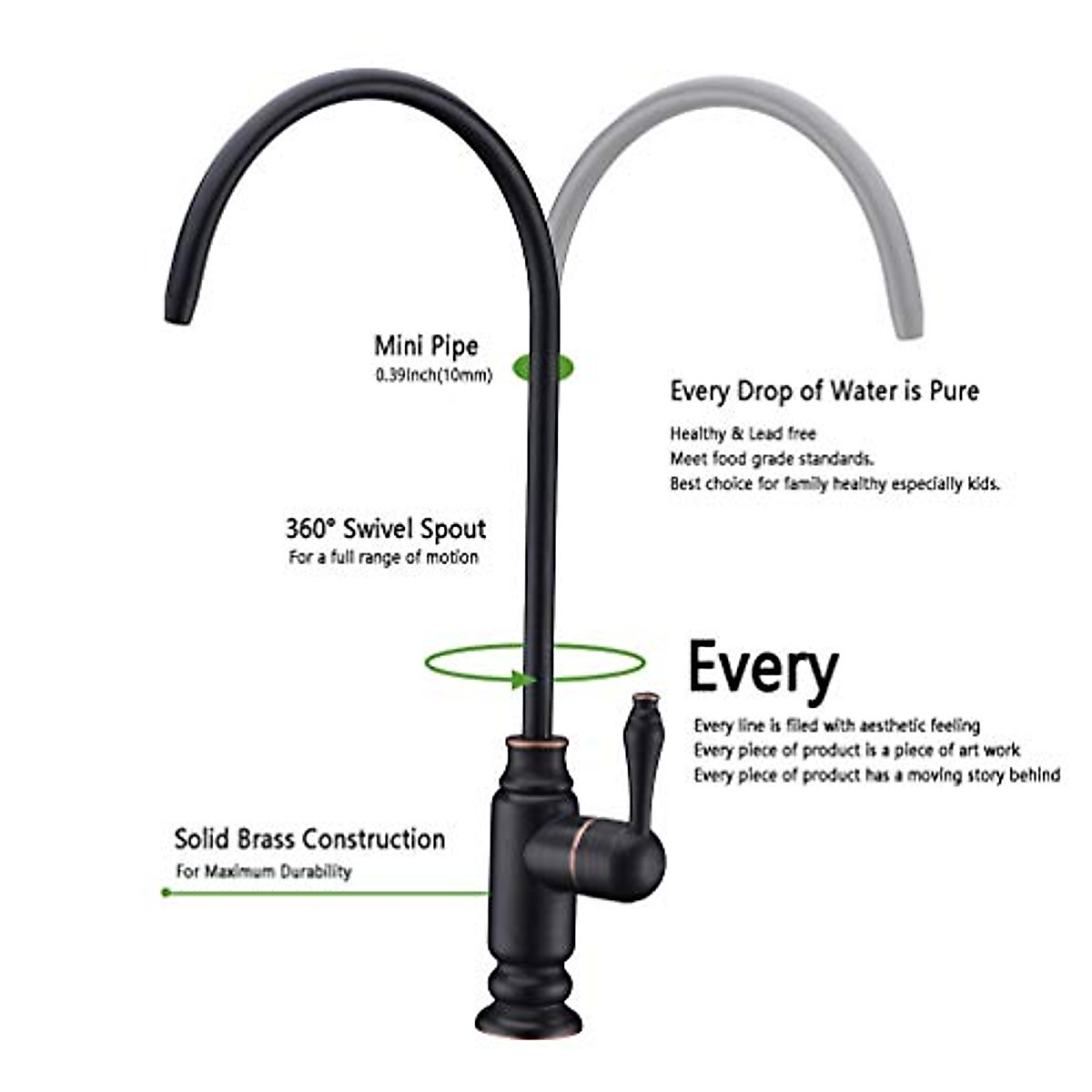 Kmeino (Oil Rubbed Bronze) Water Drinking Faucet 100% Lead-Free Water Filter Faucet Fits Most RO Units or Water Filtration System Stainless Steel Body Sink Water Filtration Faucet Mini Tube