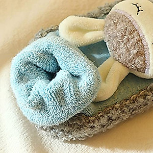 Lykmera Cute Cotton Socks Shoes for Baby Girls Boys Children Toddler Shoes Flat Bottom Non Slip Warm Cartoon Socks Shoes (Blue, 6-12 Months)