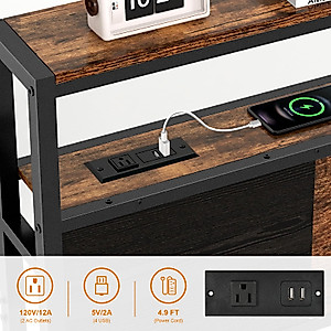 Livofloral Queen Size Headboard, Headboards with Charging Station, USB Port and LED Light, Head Board with 2-Tier Storage Shelf, Adjustable Height, Easy Assembly, Sturdy and Stable, Rustic Brown