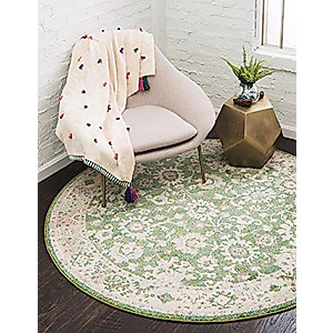Unique Loom Penrose Collection Distressed Traditional Vintage Floral Area Rug, 3 ft 3 in x 3 ft 3 in, Green/Beige