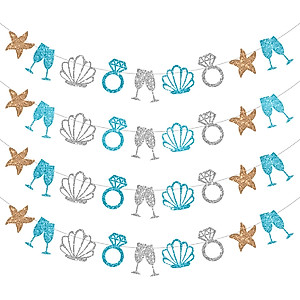 4Pcs Last Toast on The Coast Bachelorette Decorations Garland, NO-DIY Beach Bachelorette Party Decorations, Glitter Last Toast on The Coast Banner, Coastal Bach Party Supplies for Bride to Be Party