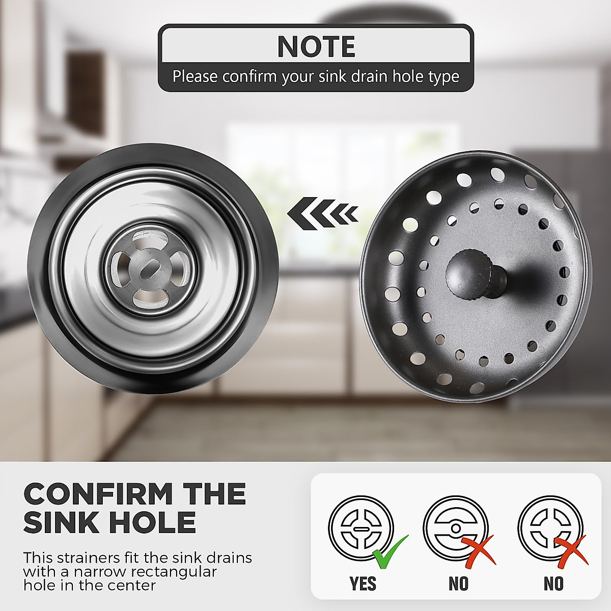 Mudder 3 Pcs Kitchen Sink Drain Strainer and Stopper Stainless Steel Garbage Disposal Plug with Handle Universal Anti-Clogging Kitchen Sink Filter Sieve Basket Strainer(Graphite Gray)