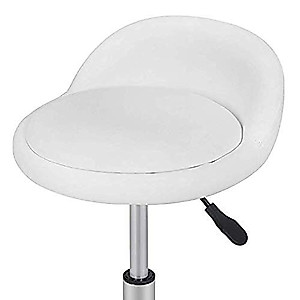 HomGarden Adjustable Hydraulic Rolling Swivel Stool for Massage Salon Office Facial Spa Medical Tattoo Chair Stool w/Backrest Cushion & Wheels (White 1pcs)