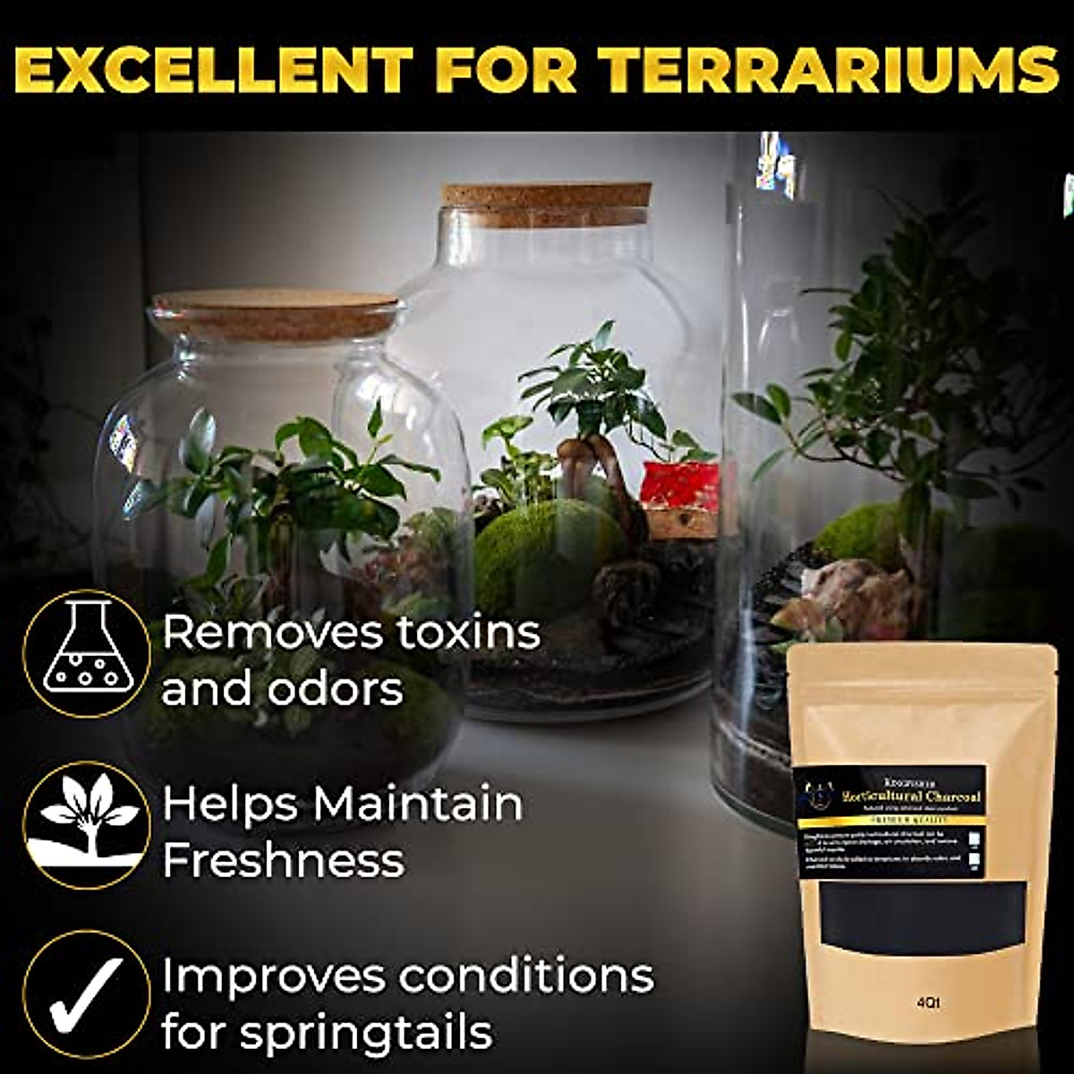 Organic Horticultural Charcoal & Terrarium Charcoal | Charcoal for Plants | Pure Hardwood Charcoal for Planting and Gardening | (1 Quart)