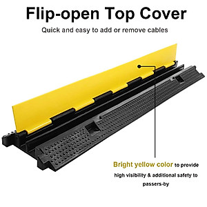 Reliancer 3 Pack Dual Channel Rubber Cable Protector Ramp 2 Channel Traffic Speed Bump 11000lbs Capacity Heavy Duty Driveway Hose Cover Ramp Cord Track Protector Wires Concealer w/Flip-Open Top Cover