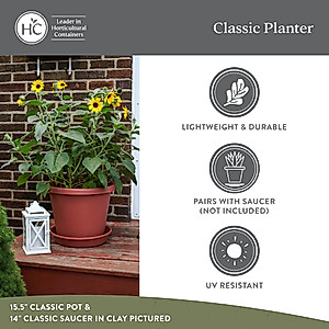 The HC Companies 14 Inch Round Classic Planter - Plastic Plant Pot for Indoor Outdoor Plants Flowers Herbs, Clay Color