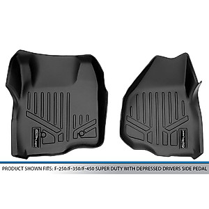 MAXLINER Floor Mats 1st Row Liner Set Black for 2011-2012 Ford F-250/F-350/F-450/F-550 Super Duty All Models with Depressed Drivers Side Pedal