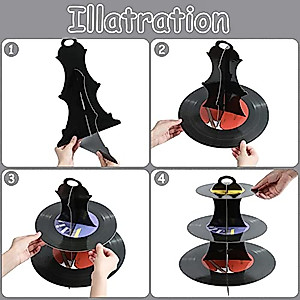1950's Rock and Roll MusicTheme, 3-Tier Paper Record Cake Stand Cupcake Tower for 8-12 Cupcakes Perfect for 50's Theme Party Music Party Birthday Party Supplies, Gift for Music Lover