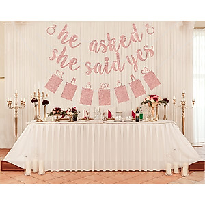 He Asked She Said Yes Banner, Engagement Banner and Photo Banner with Precious Memories, She Said Yes Decorations, Engagement Decorations, Engaged/wedding Party Decorations Rose Gold Glitter