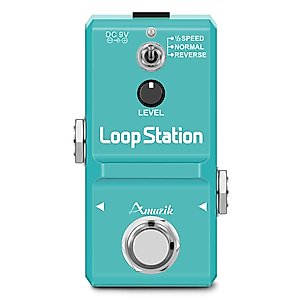 Amuzik Looper Guitar Pedal for Electric Guitar Loop Station Pedal Unlimited Overdubs 10 Minutes of Looping, 1/2 time, and Reverse, built-in SD Card for memory with 3 Modes Mini Size
