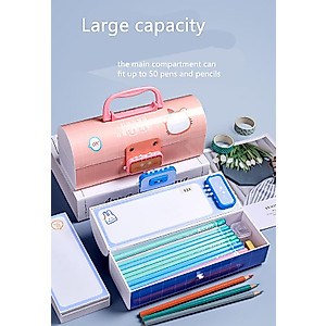 YJCHCT Pencil Case, Large Capacity Pencil Case Organizer; Double Combination Lock Double Layer Storage Box ; Big Pencil Pouch for Teen Girl Boy (lock purple dino)