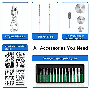 Newest USB Rechargeable Engraving Pen with 35 Bits and 4 Stencils,Mini Electric Engraving Machines Engraver Pen Etching Pen Cordless Rotary Tools Engraved Jewelry Glass Metal Wood Resin
