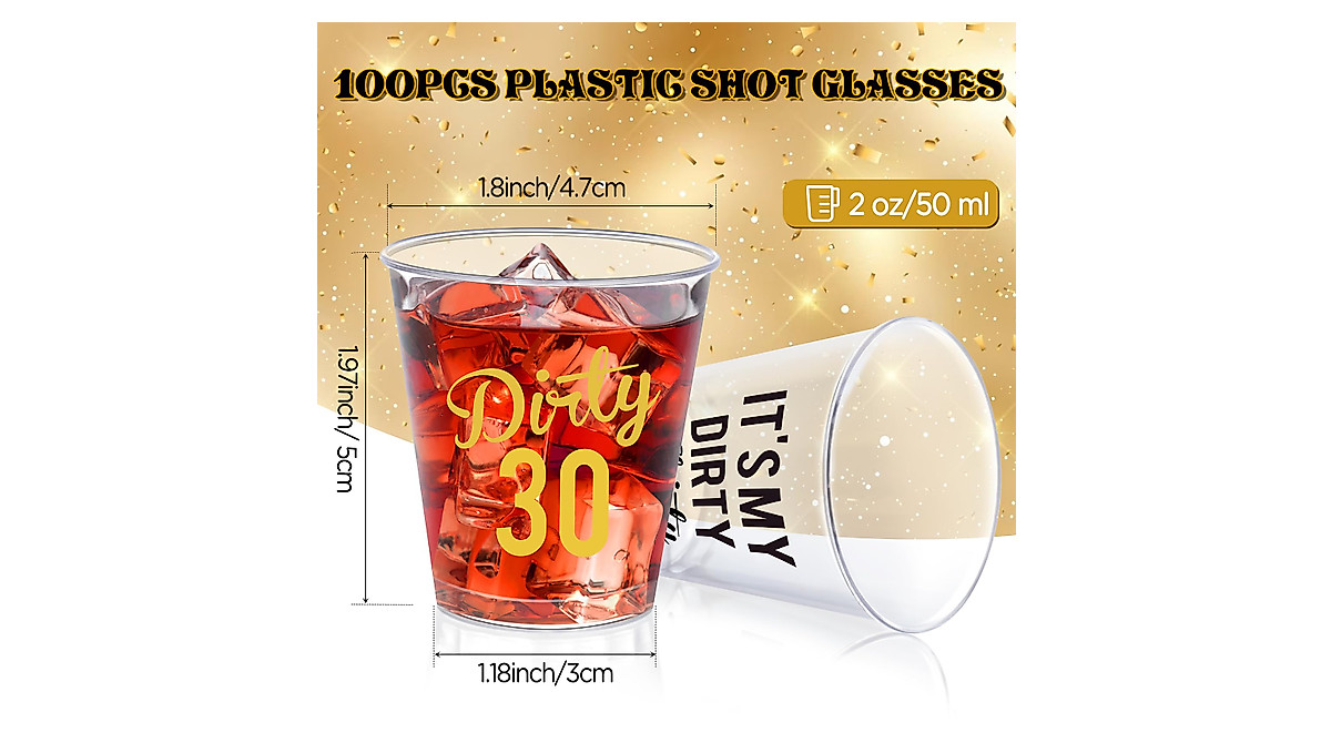 RUMIA 100pcs 30th Birthday Shot Glasses - Fun Party Favors & Decor